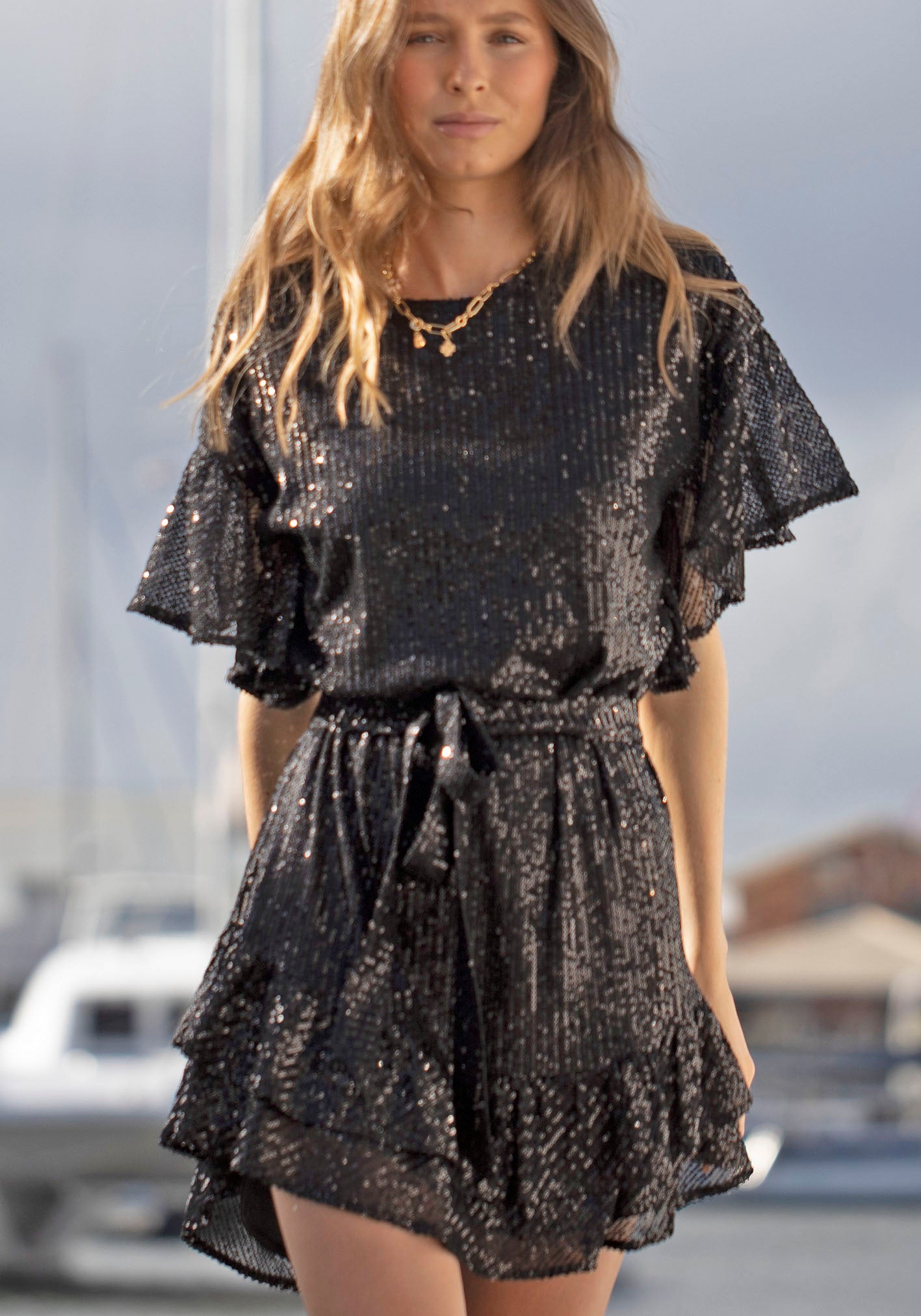 Hereafter Black Sequin Dress | Sequin Dresses Australia – THREE OF ...