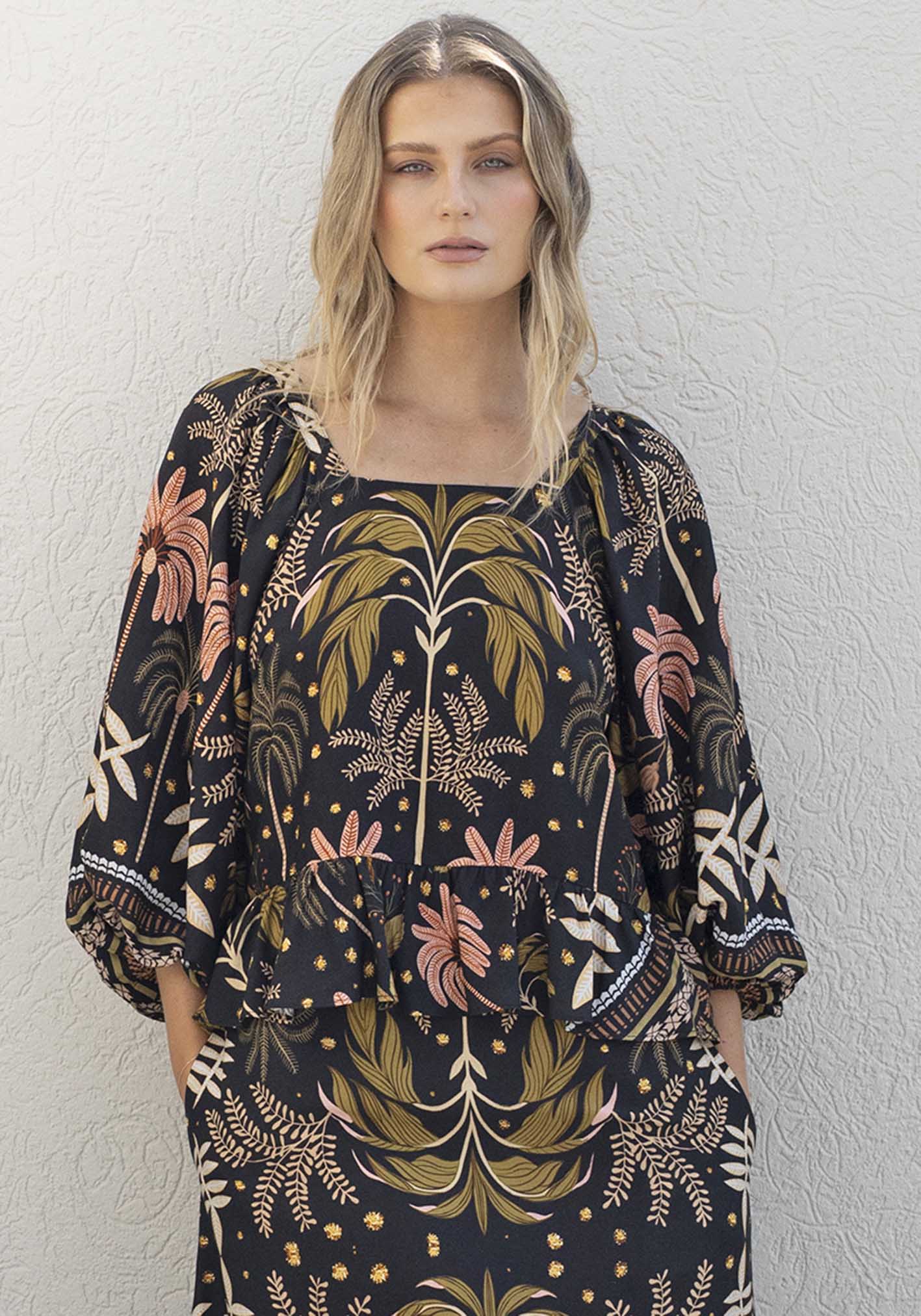 Midnight Tropical Peplum Blouse – THREE OF SOMETHING