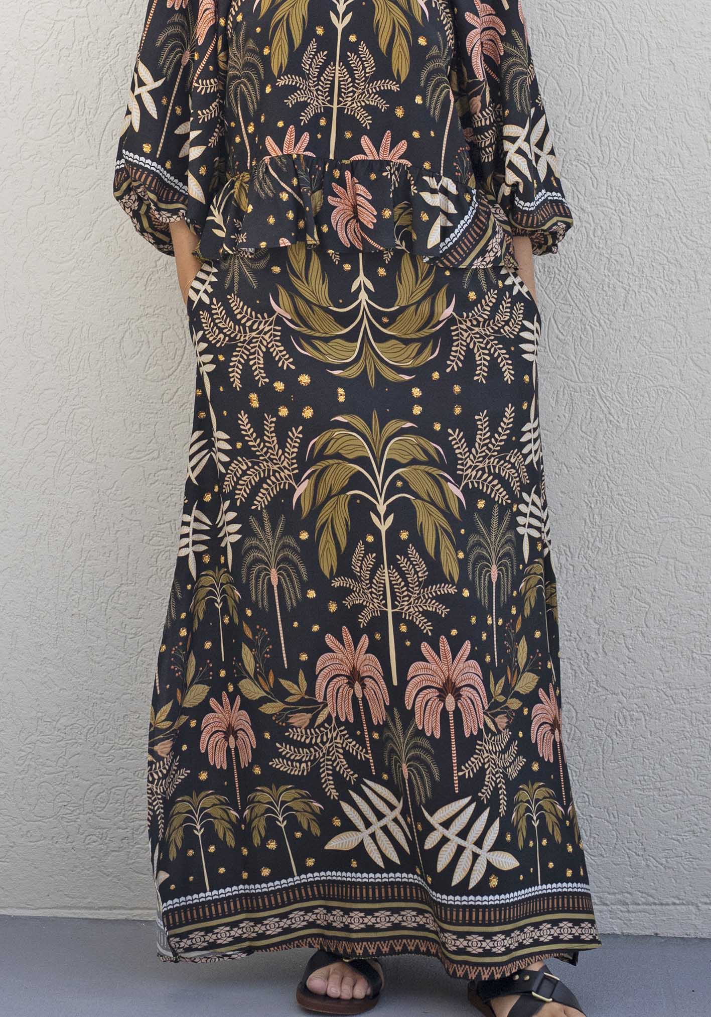 Midnight Tropical Maxi Skirt – THREE OF SOMETHING